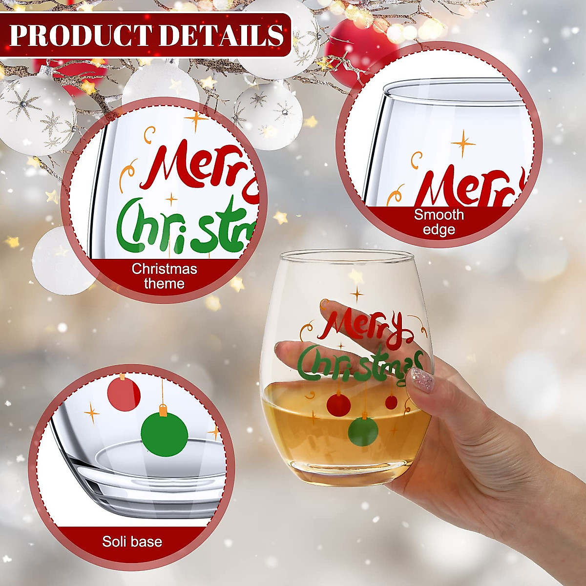 Funtery 6 Pcs Christmas wine Stemless Glass Funny Christmas Gift Set for Teacher Men Women Family Friend Coworker, Gift Ideal Christmas Birthday Wedding Party Supplies(Rich Style)