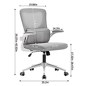 BRTHORY Office Chair Height-Adjustable Ergonomic Desk Chair with Self-Adjustable Lumbar Support, Breathable Mesh Computer Chair High Back Swivel Task Chair with Flip-up Armrests - Grey