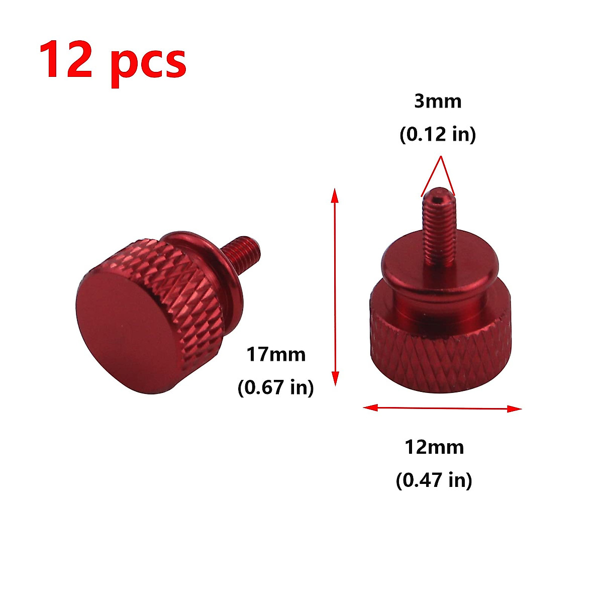 Antrader M3 Computer Case Thumb Screw Aluminum Alloy Knurled Hand Tighten Screws for Cover/Power Supply/PCI Slots/Hard Drives Wine Red 12PCS