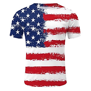 Mens USA Flag American Patriotic T-Shirt Short Sleeve 4Th of July Tshirts Street Soldier Patriotic Flag Printed Tees(White,Large)