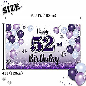 LASKYER Happy 52nd Birthday Purple Large Banner - Cheers to 52 Years Old Birthday Home Wall Photoprop Backdrop,52nd Birthday Party Decorations.