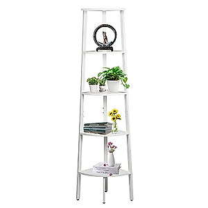 BIGTREE 5-Tier Corner Ladder Shelf Shelving Unit 62.32” Tall Corner Bookcase Storage Display Organizer Storage Stand Multipurpose Bookshelf and Plant Stand for Home Office(White)