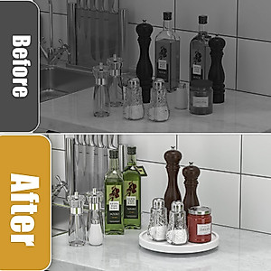 White Lazy Susan Organizer for Table Cabinet, 9 inch Bamboo Kitchen Countertop Organizer for Salt Olive Oil and Pepper Counter Sink Trays Wooden Turntable for Spice Soap Bottles Dining Room Decor