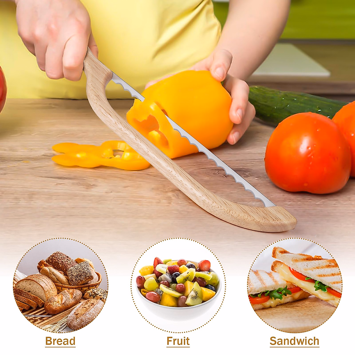 Zerymhan Wooden Sourdough Bread Knife,16" Serrated Bread Cutter for Homemade Bread,Bagels, Baguettes and More,Bow Bread Knife,Fiddle Bow Design Easy to Cutting,Premium Carbon Steel