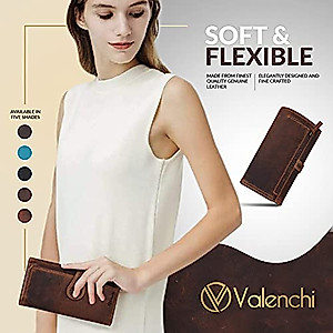 RFID Leather Clutch Wallet for Women-Credit Card Slots Coin Purse with ID Window (COGNAC VINTAGE)