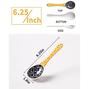 Metahom Ceramic Small Serving Spoons, Colorful Soup Spoons Set for Cereal, Soups, Stews, Ramen, Dishwasher & Microwave Safe, Cute Porcelain Spoons, Set of 6