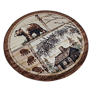 Lodge Cabin Round Area Rug Design 362 - (5 Feet 5 Inch X 5 Feet 5 Inch) Round