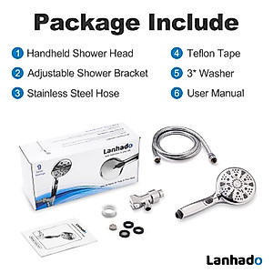 High Pressure Shower Head with handheld, Lanhado 9 Setting Handheld Shower Head with Hose & Adjustable Bracket, High Flow shower heads, Built-in Power Wash to Clean Tub, Tile & Pets, Chrome