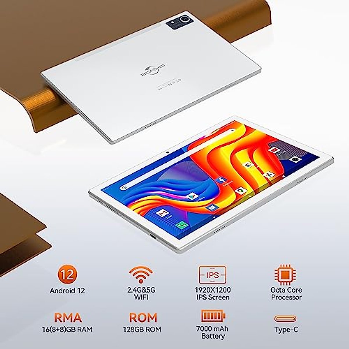 【2023 Newest Tablet】Android 12 Tablet with Keyboard, 16(8+8)GB RAM 128GB ROM 1TB Expand Tablets 10 inch, 2.4G/5G WiFi Tablet Android, Octa-Core 1920 * 1200 IPS Display 13MP Camera, 7000mAh GPS, Silver