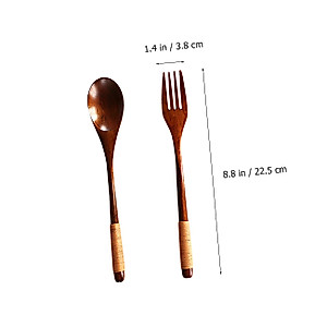 Amosfun Japanese Wooden Handle Fork and Spoon Pasta Server Utensil Wooden Spoon and Fork Wood Soup Porcelain Soup Spoons Wooden Spoon Fork Chopsticks for Eating Ice Major Travel Friendly