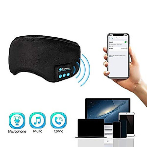 Voerou Sleep Headphones 5.2 Bluetooth Sleep Mask with Music and Ultra Thin Speakers Perfect for Sleeping, Air Travel,Meditation and Relaxation，Unique Gifts for Men Women - Black