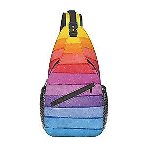 ZIMBRO Colorful Rainbow Stripe Men's sling bag casual chest cross-body bag sling backpack with USB charging port sling backpack