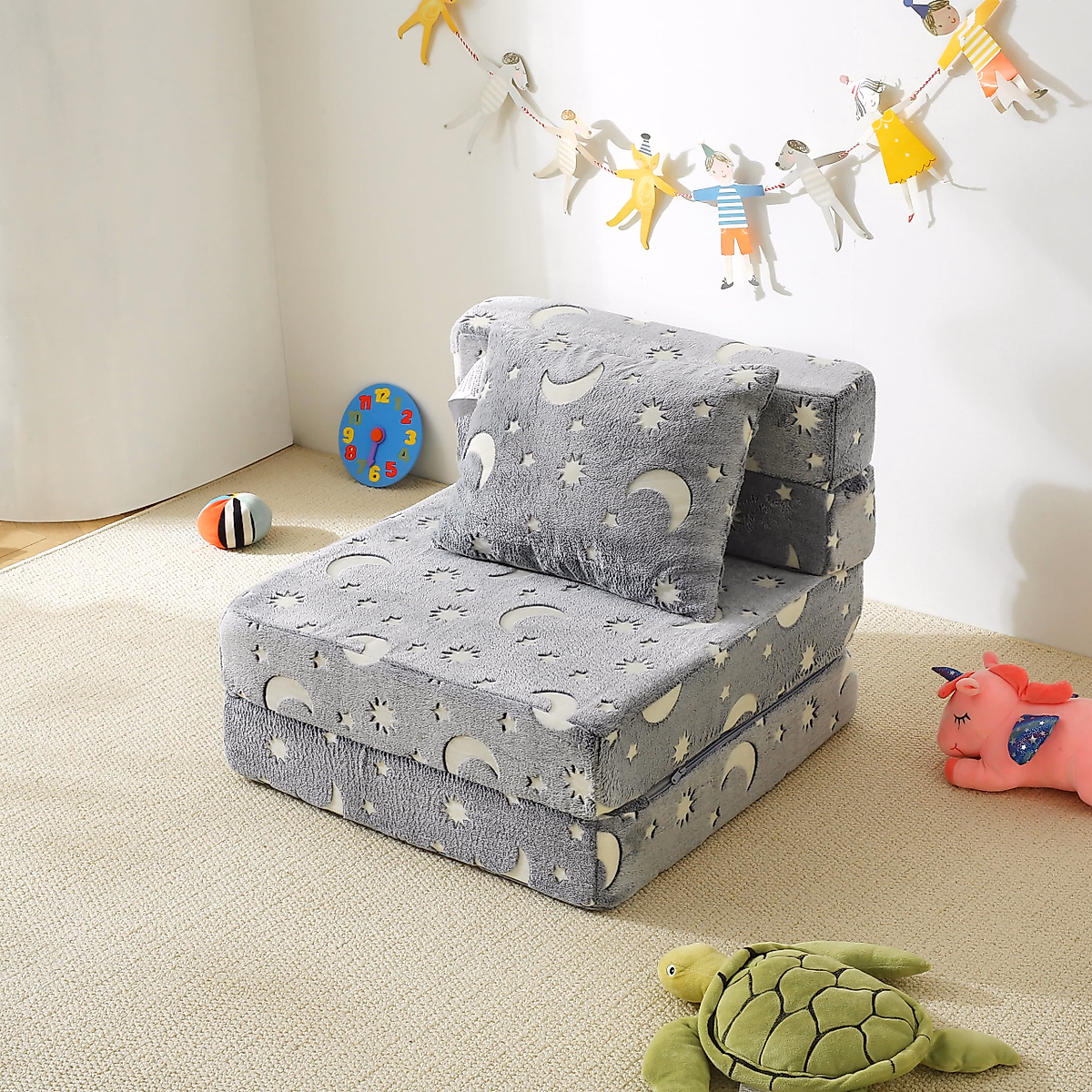 Truwelby 2-Piece Kids Sofa Couch, Modular Toddler Couch Glow in The Dark Sofa for Playroom Bedroom, Play Couch for Girls Boys, Kids Convertible Sofa Sectional Foam Playset Couch Set