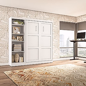 Bestar Pur Full Murphy Bed with Shelving Unit, 84-inch Space-Saving Wall Bed for Multipurpose Room