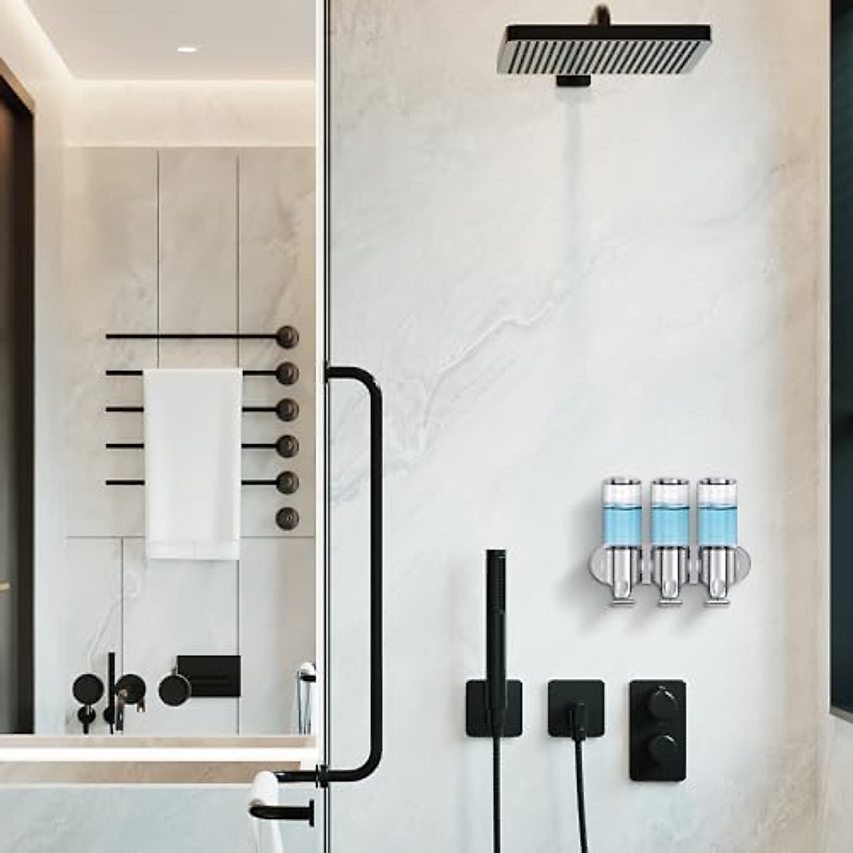 DLBJZQXC 3 in 1 Dispenser for The Shower 500ml*3 Stainless Steel Household Hotel Hotel Manual Press Three Head Dispenser Bathroom Wall Mounted Shampoo