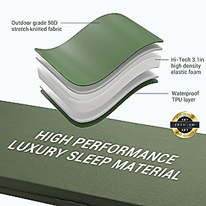 Elegear Self Inflating Sleeping Pad, 3.1" Ultra-Thick Memory Foam Camping Pad with Pillow Fast Inflating in 20s Insulated Camping Mattress Pad 4-Season Camp Sleeping Mat for Camping/Travel/Car/Tent