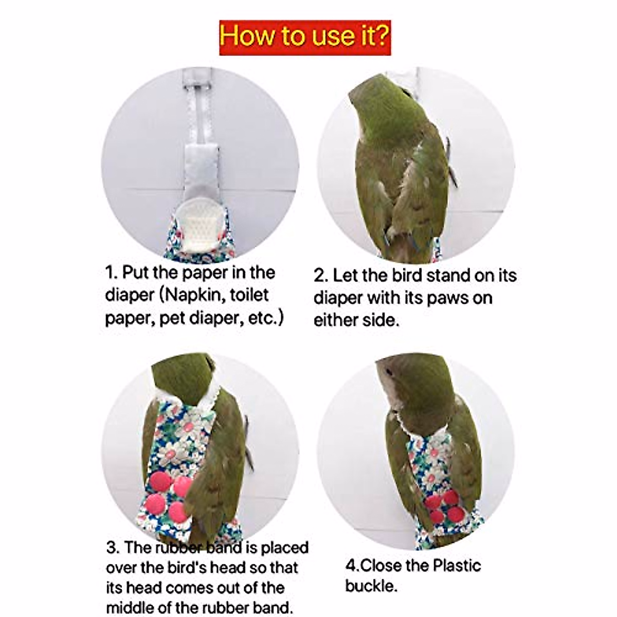 HEZHUO Parrot Diapers, Bird Flight Suits, Bird Suits, Reusable Waterproof Diapers, pet Bird Supplies (M, Pink)