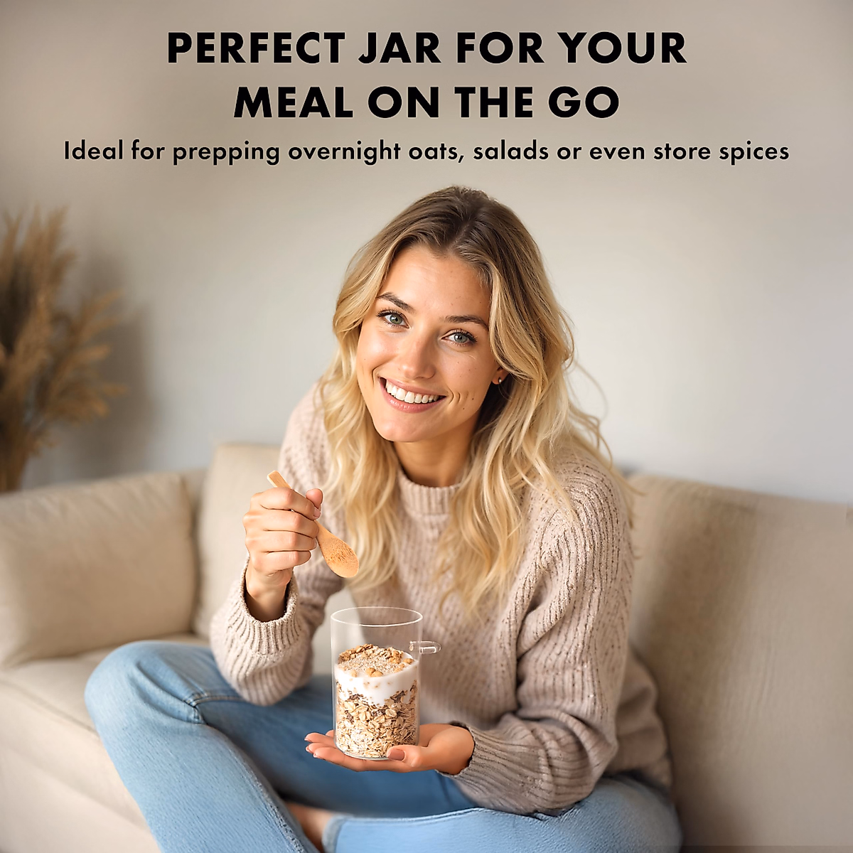 Overnight Oats Containers with Lids, Labels & Spoons (4 x 16oz) Glass Jars for Oatmeal, Meal Prep, Food Storage | Leak-Proof Mason Jars for Oats, Cereal, Yogurt, Chia Pudding [Thicker Glass 3mm]