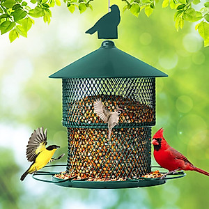 Metal Bird Feeders for Outside,Squirrel Proof Outdoors Hanging Bird Feeder, 7.4LB Capacity,6 Perches, Heavy Duty Mesh Birdfeeders for Cardinals, Finches-Green