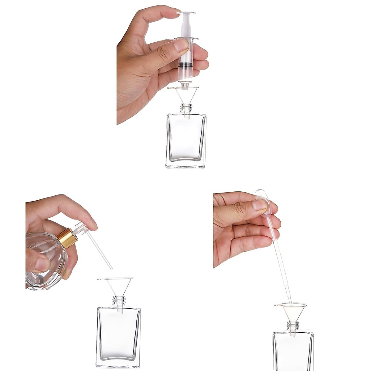 6 Pack 30ml / 1 Oz Transparent Refillable Perfume Bottle, Portable Square Empty Glass Perfume Atomizer Bottle Spray Applicator with 4 kinds of perfume dispenser(6 Pack 30ml / 1.01 oz. Transparent