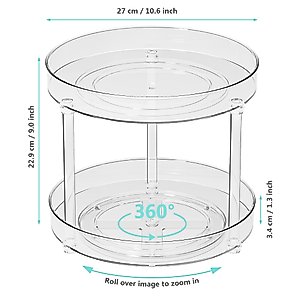 2 Tier Lazy Susan Organizer，Clear Plastic Lazy Susan Turntable for Cabinet，Rotating Lazy Susan Spice Rack Cabinet Organizer for Kitchen，Table，Refrigerator，Pantry，Bathroom
