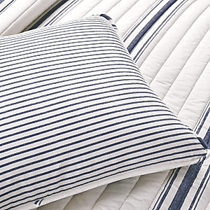 Lush Decor Farmhouse Stripe Reversible Quilt Set, 2 Piece Set, Twin XL, Navy - Twin Bedding Set - Dorm Decor - Striped Quilt For Kids Or Teens - Modern Farmhouse Bedroom Decor