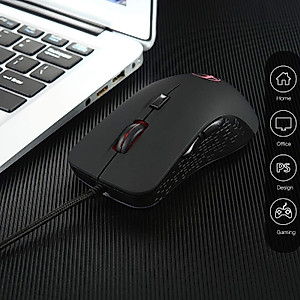 WREWING Wired Gaming Mouse, Ergonomic Programmable USB Warmer Heated Mouse with 6 Buttons 2400 DPI, for Windows Mac PC Games (Black)