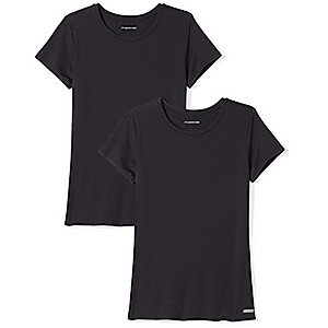 Amazon Essentials Women's Tech Stretch Short-Sleeve Crewneck T-Shirt (Available in Plus Size), Pack of 2, Black, Large