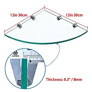Sanbege 2 Pcs Tempered Glass Corner Shelf with 8 Brackets, 12" x 12" Floating Shower Caddy, Wall Mounted Shampoo Holder Organizer for Bathroom, Kitchen, Living Room