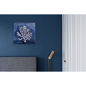 Yihui Arts Nautical Canvas Wall Art Hand Painted Navy Blue and White Coastal Painting Modern Abstract Tree Artwork for Living Room Bedroom Hall Way Decor