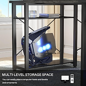 iSunirm 48 Inch Computer Desk, Large Office Desk with 4 Storage Shelves, 48'' Study Writing Table with CPU Stand, Sturdy PC Desk for Home Office, Bedroom, Gaming Room, Grey and Black