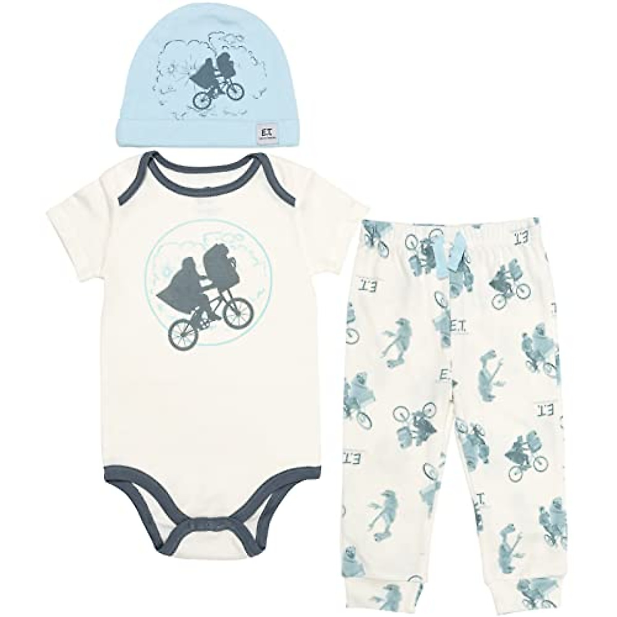 E.T. the Extra-Terrestrial Welcome to the Universe Baby Baby Bodysuit, Pant & Hat 3 Piece Set Tusk/Dark Grey Heather 3-6 Months