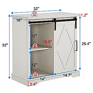 Okvnbjk Buffet Cabinet with Storage, Farmhouse Coffee Bar Cabinet, 32in Sideboard Accent Cabinet with Sliding Barn Door, Buffets & Sideboards for Kitchen Living Room (White)