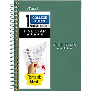 Five Star Personal Spiral Notebook, 1-Subject, College Ruled Paper, 7" x 4-3/8", Small Size, 100 Sheets, Seaglass Green (450022CH1)