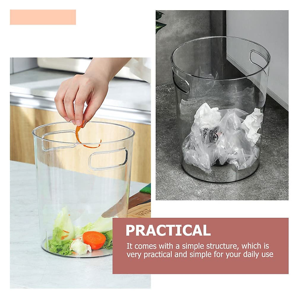 SEWACC Small Trash Can Plastic Wastebasket Clear Garbage Container Bin Ice Bucket Flower Arrangement for Bathroom Bedroom Kitchen Home Office 17.5X16.5CM Trash Cans