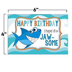 JAW-SOME Day Shark Themed Birthday Pun Themed Single (1) All Occasion Blank Birthday Card To Send To Friends & Family, 4"x 6" (when folded) Fill In Greeting Note Card by AmandaCreation