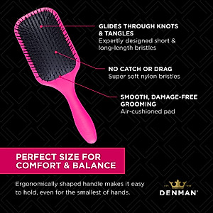 Denman Tangle Tamer Ultra (Pink) Detangling Paddle Brush For Curly Hair And Black Natural Hair - use with both Wet & Dry Hair, D90L