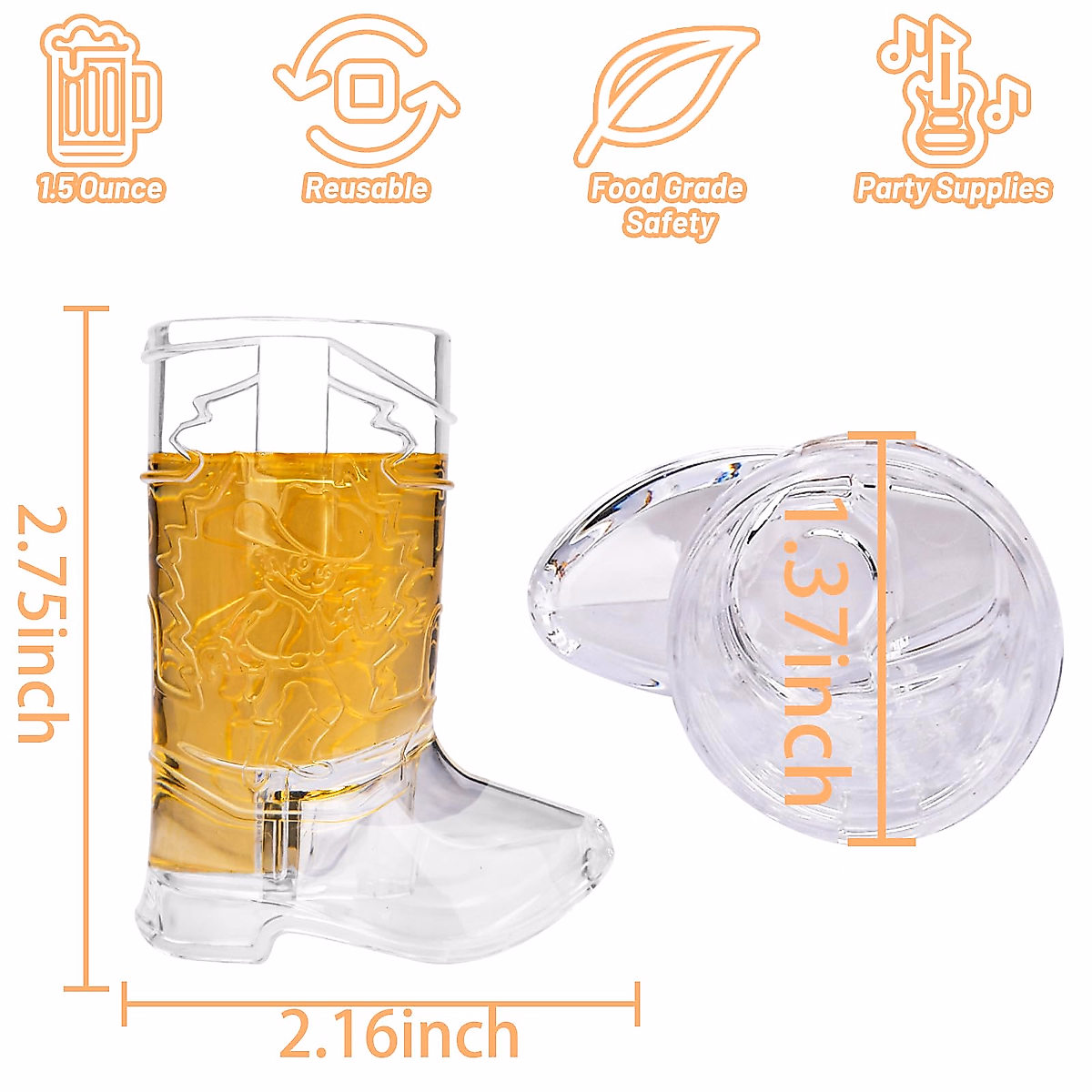 Cowboy Boot Shot Glasses - Set of 24 Latest Cowboy Pattern 1.5oz Plastic Clear Shot Glasses Bulk Disposable Reusable Shot Glass Cups Western Themed Party Decorations for Bachelorette,Birthday,Tequila
