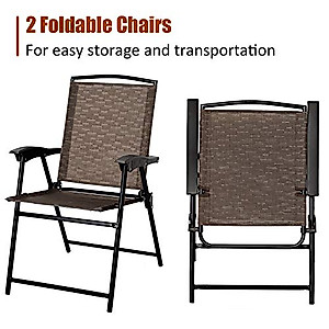 Tangkula 3 Pieces Patio Bistro Set, Outdoor Folding Chairs & Table Set with Tempered Glass Tabletop, Round Table & 2 Foldable Chairs, Small Outdoor Furniture Set for Garden, Poolside & Backyard