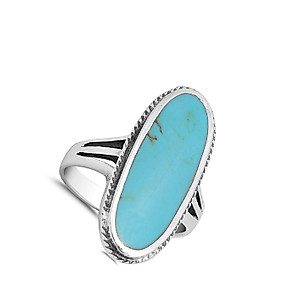 Large Long Simulated Turquoise Solitaire Ring New .925 Sterling Silver Band Size 12
