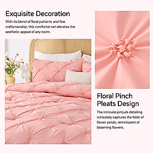 BEDELITE Pink Twin Comforter Set for Girls - 2 Peices Boho Pintuck Bedding Comforter Sets, Lightweight Soft & Warm Twin Bedding Sets with 1 Pillowcase for All Season