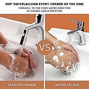 Waternymph Kitchen Sink Faucet Aerator Solid Brass - Big Angle Swivel Faucet Aerator Dual-function 2 Sprayer kitchen faucet attachment swivel sprayer- 360-Degree Swivel - Polished Chrome/ 1.8GPM