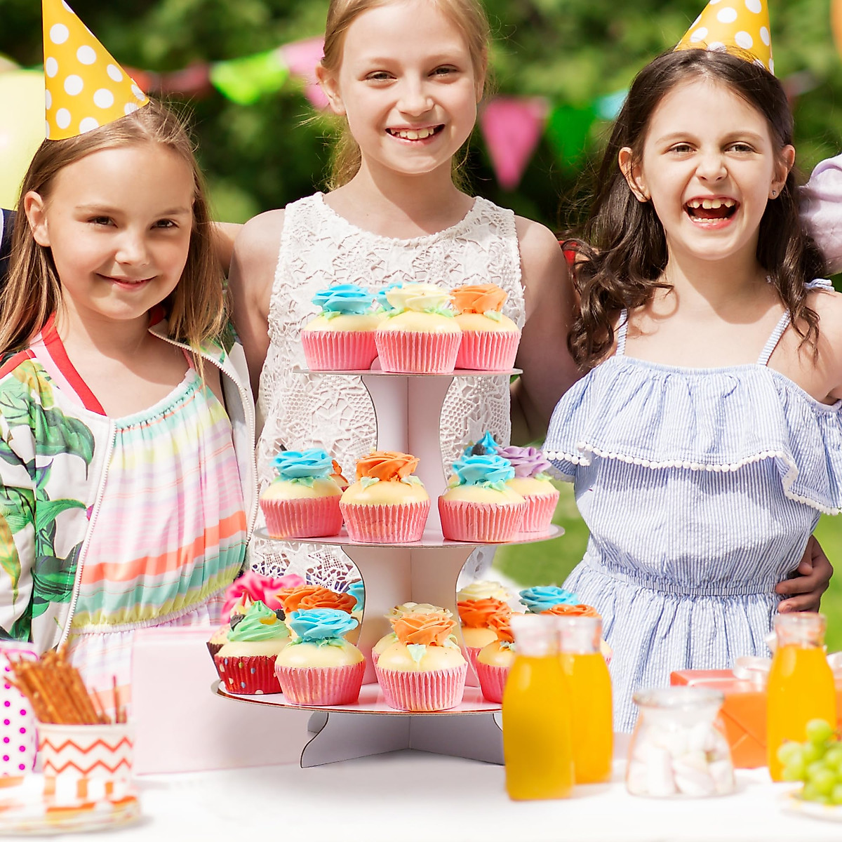 White Cupcake Stand, 3-Tier Cupcake Tower, 2 Set Cup Cake Holder,Cardboard Display Stands for Pastry Dessert Tables, Party Favors Decoration, Baby Shower, Birthday.
