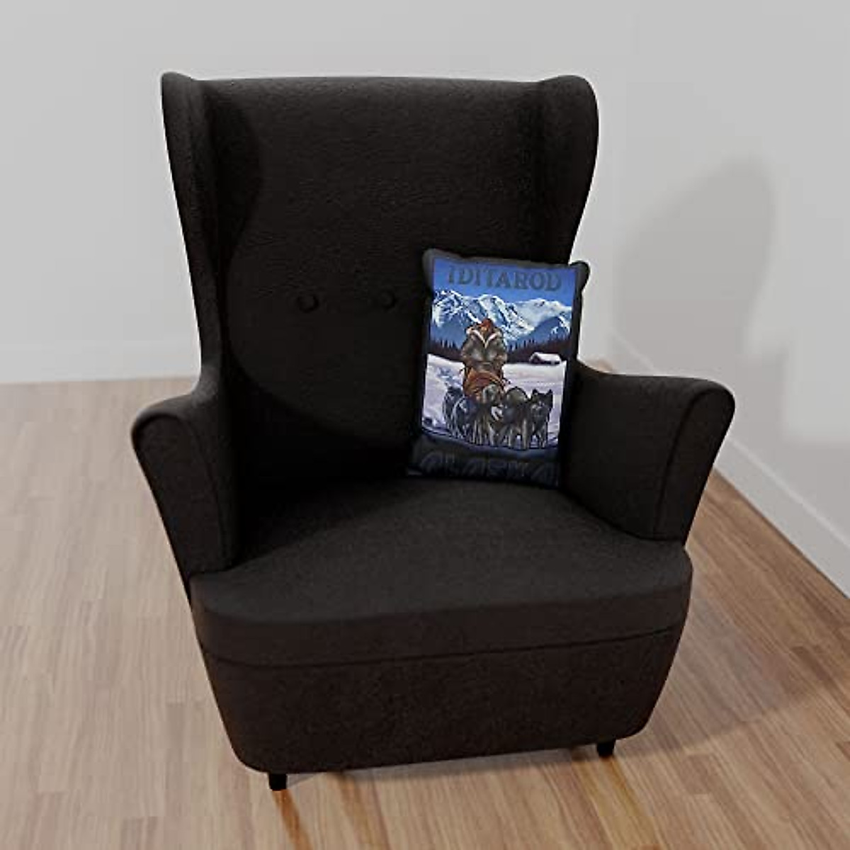 Iditarod Alaska Sled Dogs Canvas Throw Pillow for Couch or Sofa at Home & Office from Travel Artwork by Artist Paul A. Lanquist 13" x 19".