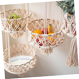 ADOCARN 1pc Cotton Rope Fruit and Vegetable Basket Fruit Vegetable Storage Basket Macrame Hangers Hanging Pot Rope Wall Baskets Rope Plant Hanger Woven Indoor Tapestry Bamboo Circle