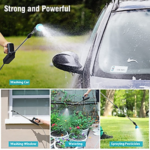 SideKing Battery Powered Sprayer Wand, 23.6inch Electric Sprayer Telescopic Watering Wand with 16.4FT Hose, Rechargeable and Portable Spray Wand for Gardening (3 Nozzles)