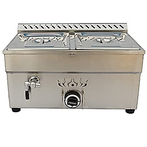 PreAsion 2 Pan Commercial Propane LP Gas Food Warmer Propane Gas Bain Marie Buffet Food Warmer with Regulator Canteen Buffet Gas Steam Table