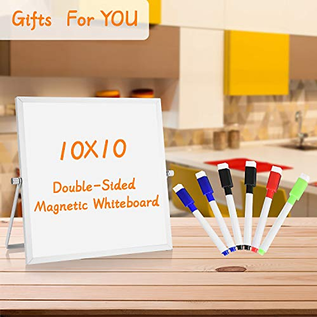 Small Dry Erase Board Whiteboard – Desktop Portable Mini White Board Desk Easel 10"x 10", 360 Degree Reversible to Do List Notepad for Office, Home, School. …