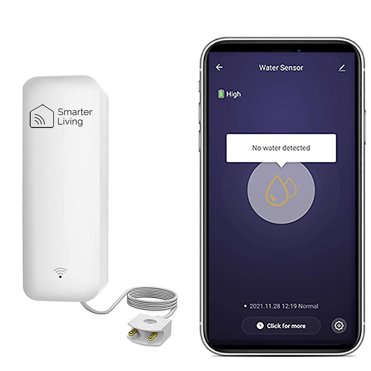 Smarter Living- Smart WiFi Water Sensor & Flood Detector, Phone Notifications via Smart Life and Tuya App, Low Battery Reminder, Easy Setup