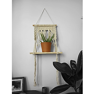 Kamal Brands -Handmade Macrame Wall Hanging Shelf with Tassels and Wooden Plank